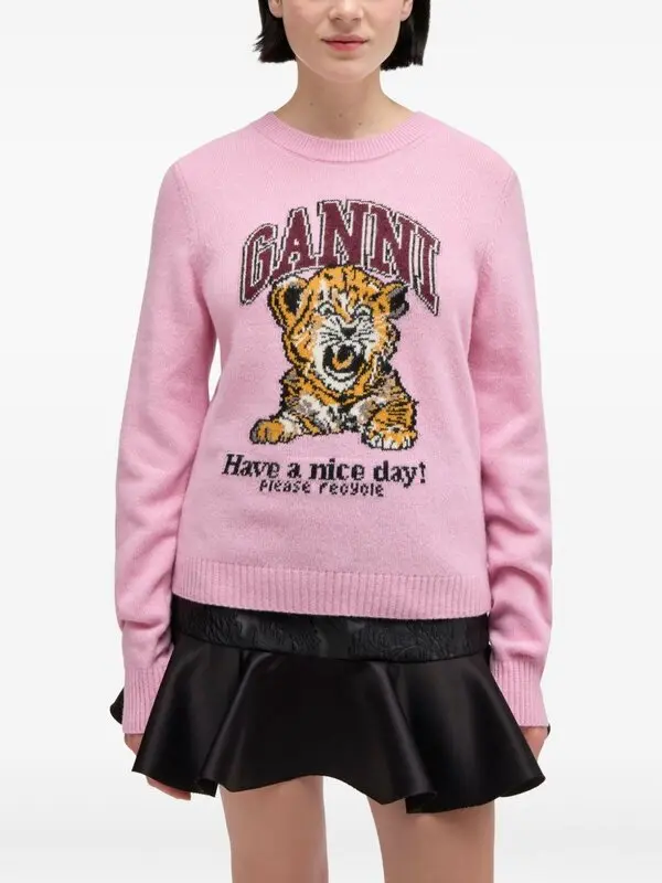 GANNI Wool Crewneck Sweater - Pink