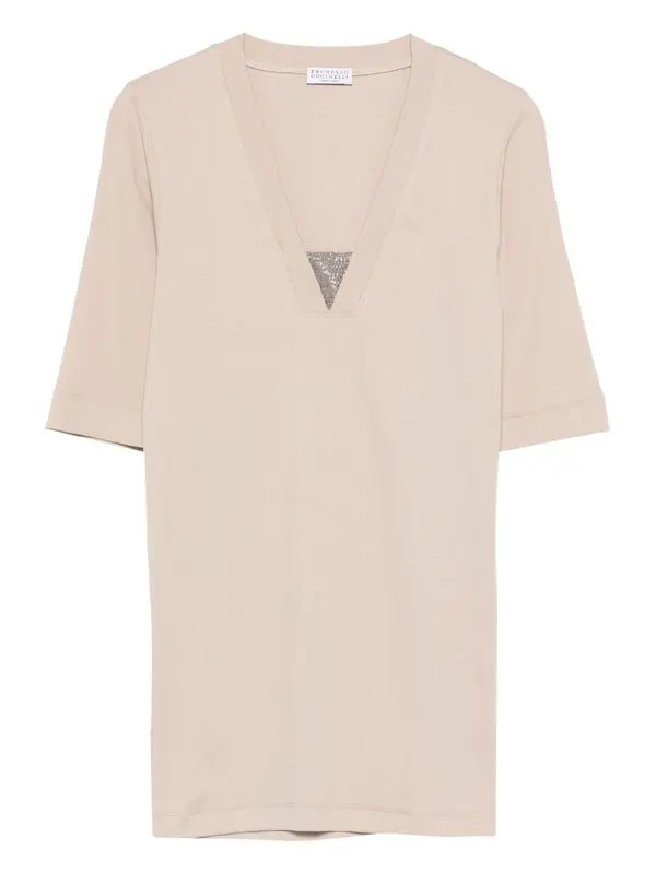 Brunello Cucinelli Cotton V-necked Sweater - Beige