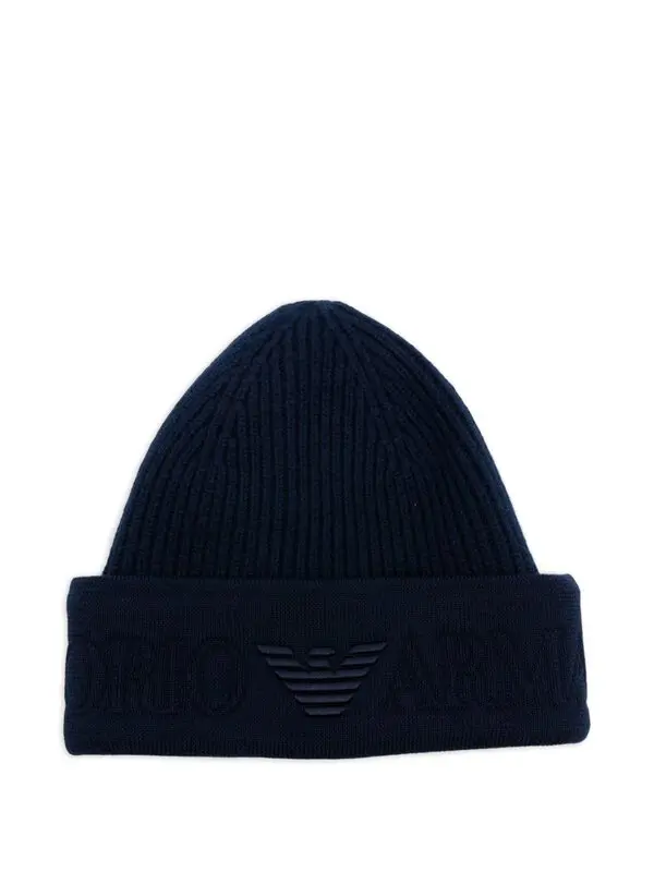 Emporio Armani Logo Wool Beanie - Blue
