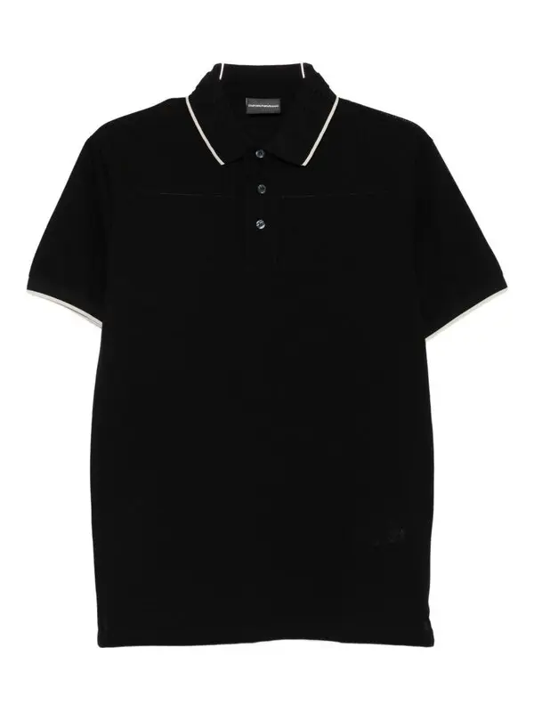 Emporio Armani Logo Cotton Polo Shirt - Black