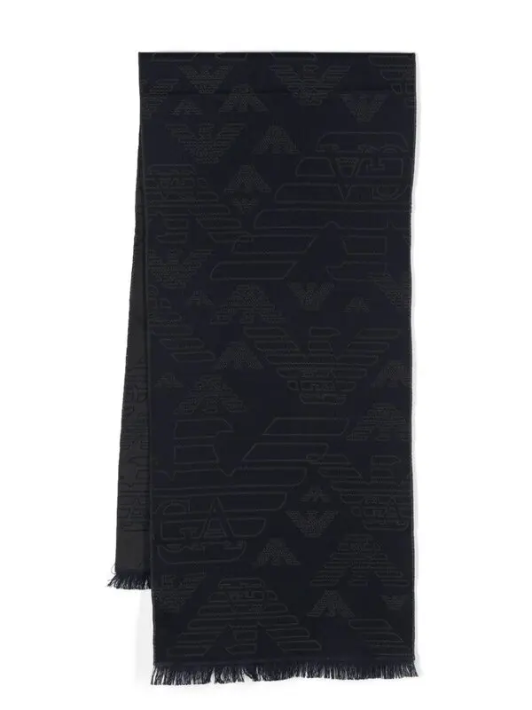 Emporio Armani Allover Logo Wool Scarf - Blue