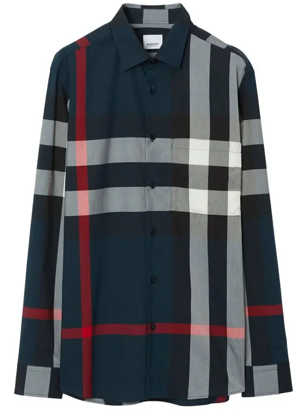 Burberry Check Cotton Shirt - Blue