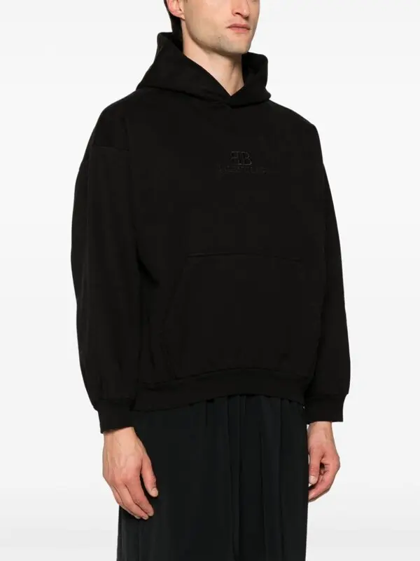 Balenciaga Hooded Sweatshirt With Embroidered Logo - Black