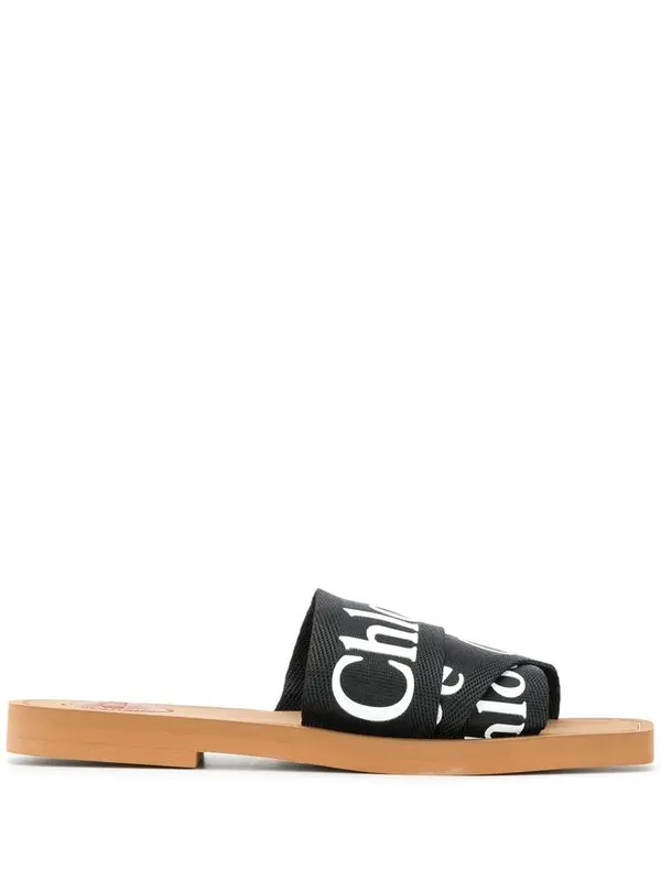 Chloé Woody Flat Sandals - Black