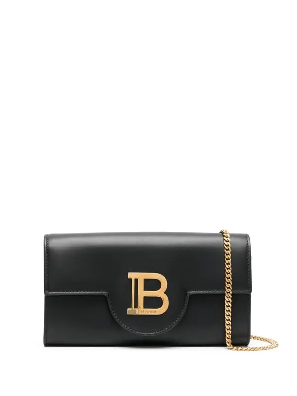 Balmain B-buzz Leather Wallet On Chain - Black