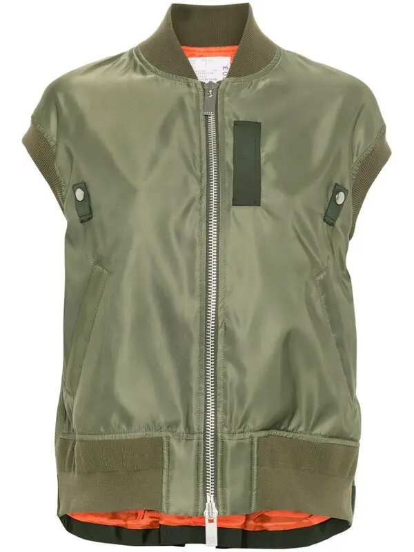 Sacai Nylon Twill Zip-up Vest - Green