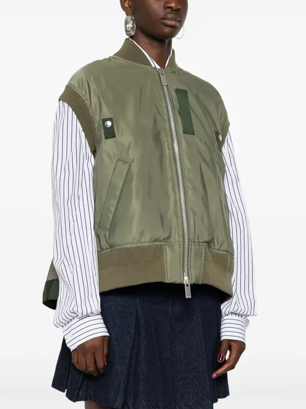 Sacai Nylon Twill Zip-up Vest - Green