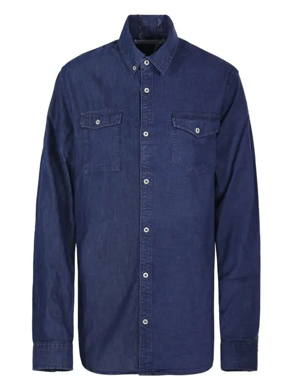 E.L.V. DENIM Cotton Denim Shirt With Pointed Collar And Chest Pockets