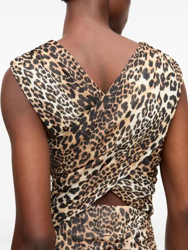 GANNI Leopard Print Midi Dress - Multi