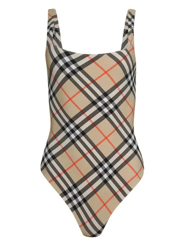 Burberry Check Swimsuit - Beige