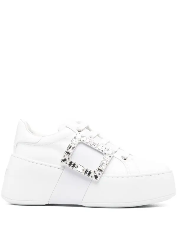 ROGER VIVIER Viv Skate High Strass Leather Sneakers - White