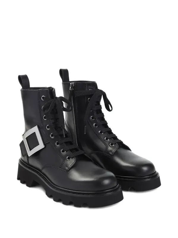 ROGER VIVIER Viv Rangers Leather Boots - Black