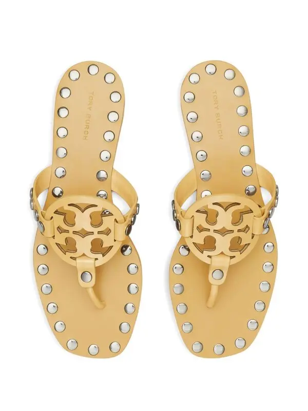 Tory Burch Studded Miller Leather Flat Sandals - Beige