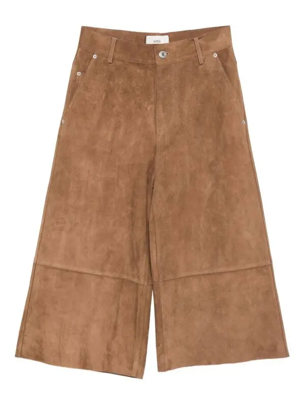 AMI Paris Suede Leather Trousers - Brown