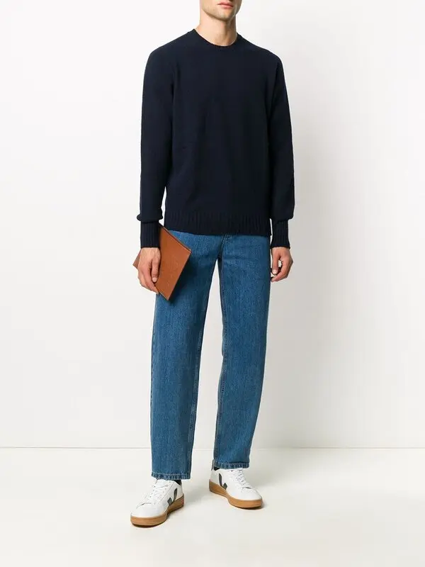 DRUMOHR Round Neck Long Sleeve Sweater - Blue