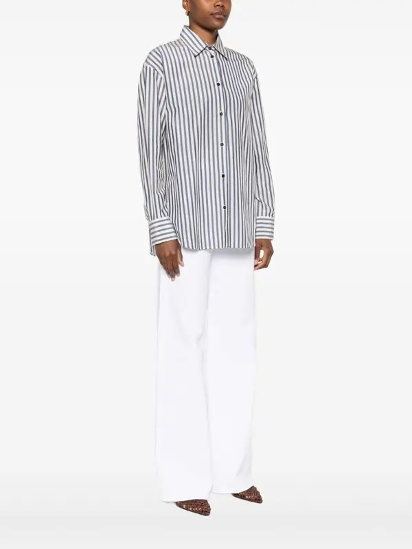 FORTE_FORTE Striped Cotton Blend Shirt - Blue