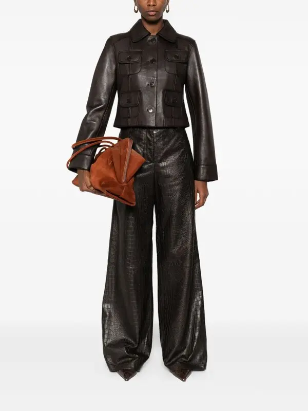 ENES Leather Wide-leg Trousers