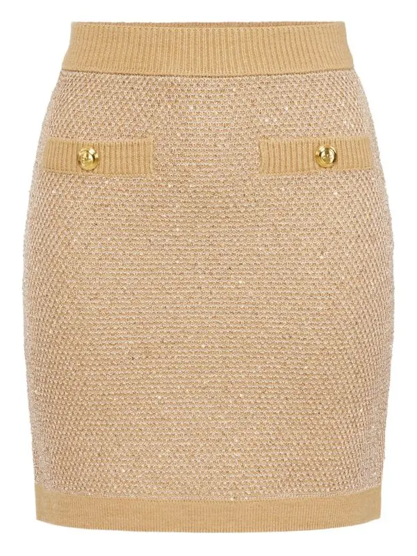 Elisabetta Franchi Wool Knitted Skirt - Beige