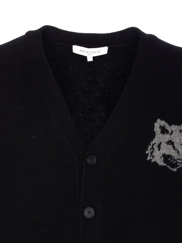 Maison Kitsuné Wool V-neck Cardigan - Black