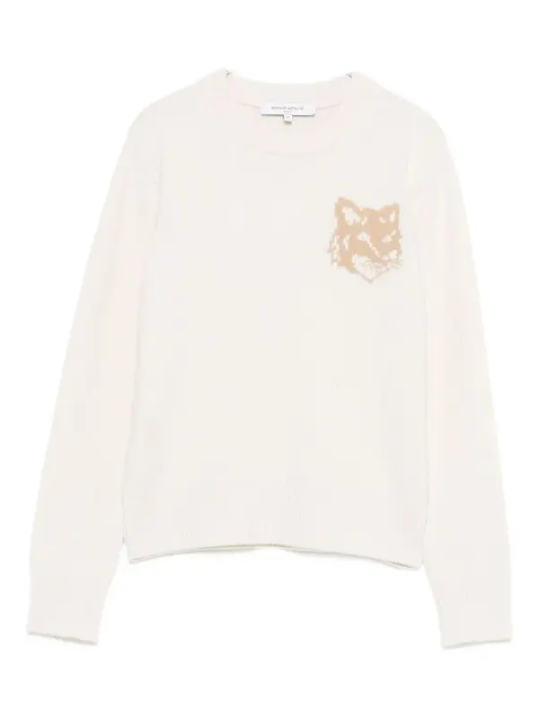 Maison Kitsuné Fox Head Wool Crewneck Jumper - Beige