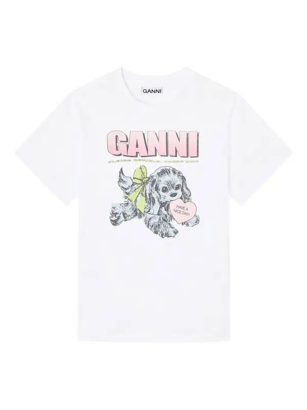 GANNI Organic Cotton Neon Puppy T-shirt - White