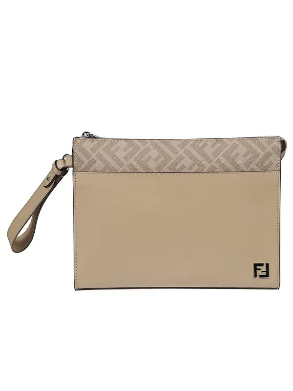 Fendi Leather Clutch Bag - Beige