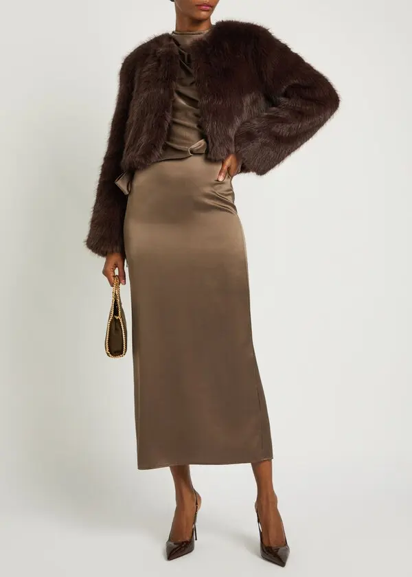 Staud Casimira Faux Fur Jacket - Brown