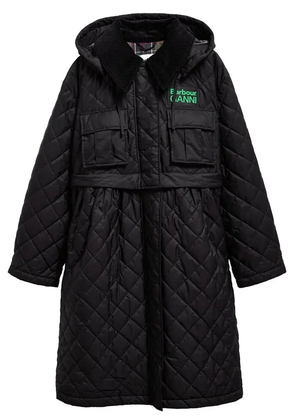 BARBOUR X GANNI Quilted Peplum Shell Coat