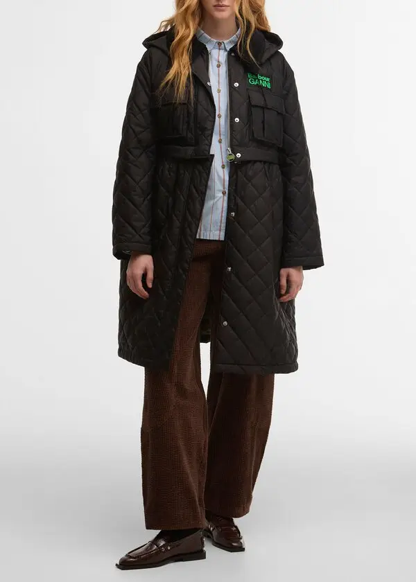 BARBOUR X GANNI Quilted Peplum Shell Coat