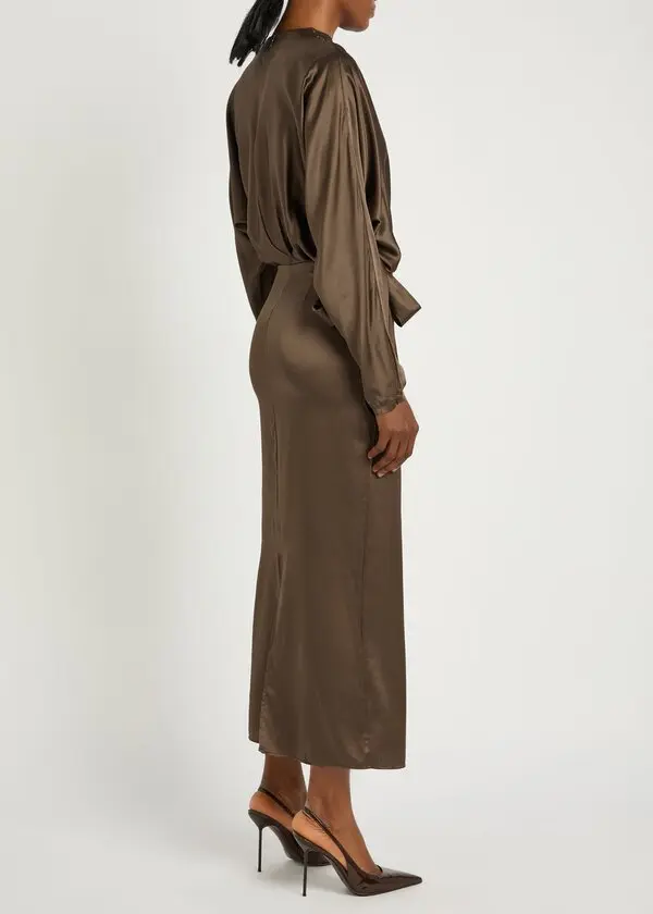 staud brown silk dress Staud Marcel Silk Dress Earth main image 0