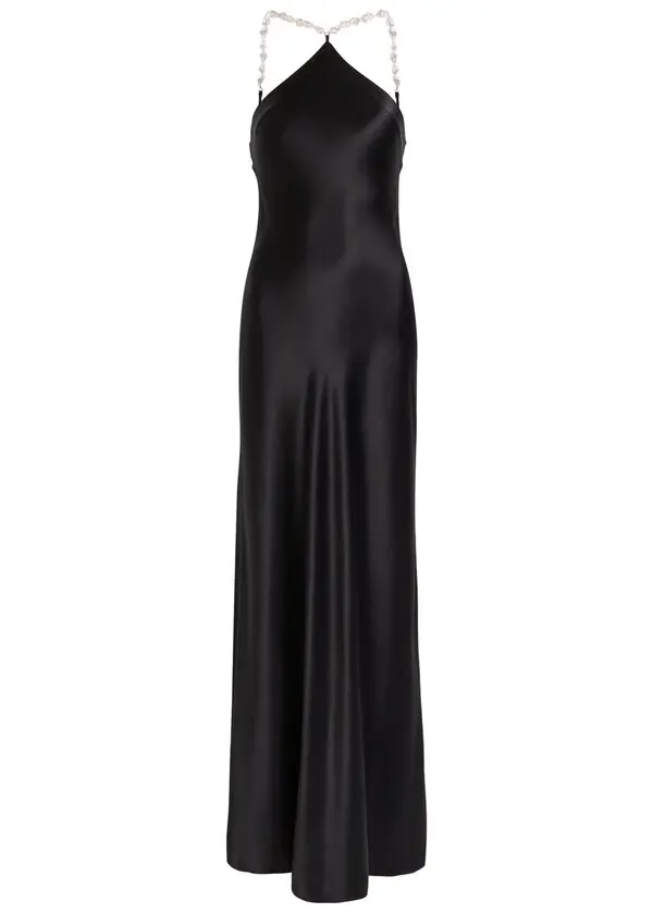 Staud Cadence Faux Pearl-embellished Satin Maxi Dress - Black