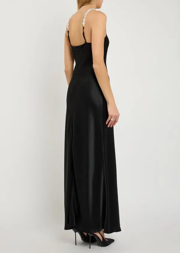 Staud Cadence Faux Pearl-embellished Satin Maxi Dress - Black