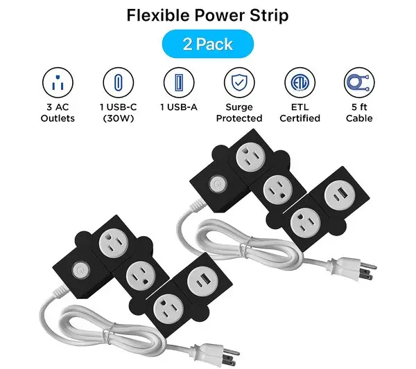 UNCAGED ERGONOMICS Flexible Extension Cord 2pc Charging