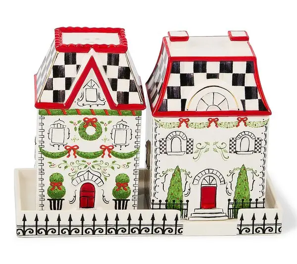 MACKENZIE-CHILDS As Is Holly Village Salt & Pepper Set - One-color