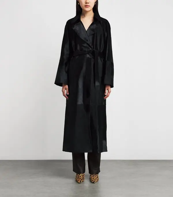 Nour Hammour Ponyhair Althea Belted Coat - Black