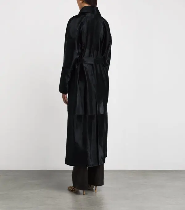 Nour Hammour Ponyhair Althea Belted Coat - Black