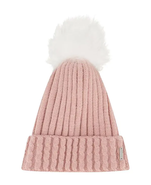 Gorski Knit Beanie With Toscana Lamb Pompom - Light Pink/white