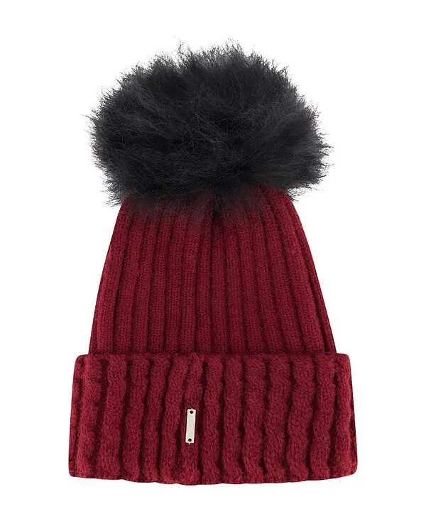 Gorski Knit Beanie With Toscana Lamb Pompom - Red/black