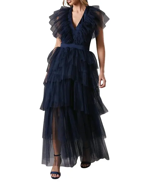 Coast Mesh V-neck Halter Maxi Dress