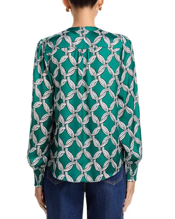 T Tahari Long Sleeve Split Neck Blouse With Smocked Cuffs