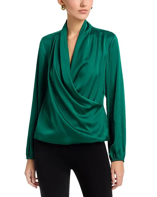 T Tahari Long Sleeved Wrap Bodice Blouse - Green Leaf