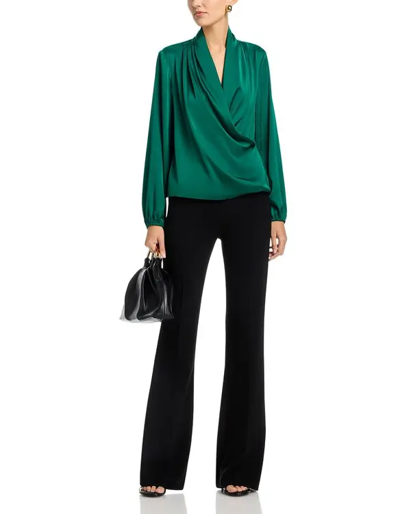 T Tahari Long Sleeved Wrap Bodice Blouse - Green Leaf