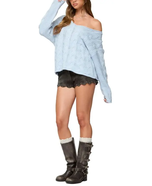 EDIKTED Zarina Studded Faux Suede Shorts