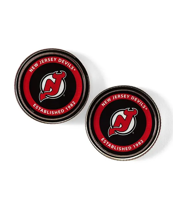 UNCOMMON GOODS Nhl Puck Shaped Glass Coaster, Set Of 2 - New Jersey Devils