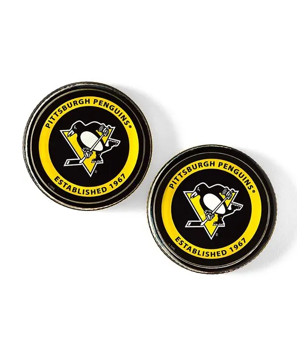 UNCOMMON GOODS Nhl Puck Shaped Glass Coaster, Set Of 2 - Pittsburgh Penguins