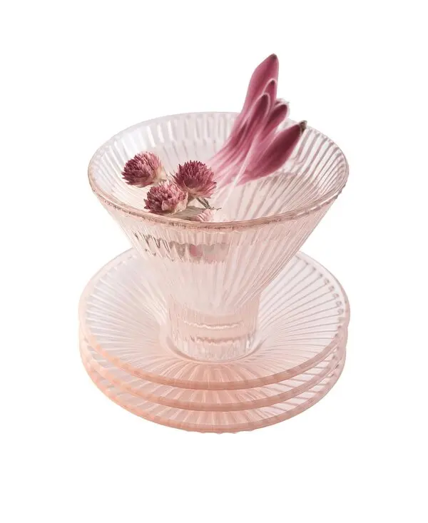 THE COLLECTIVE HOME Pressed Pink Glass Small Plates Set Of 6