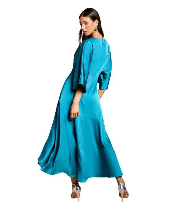 Coast Satin Crepe Ruffle Wrap Midi Dress