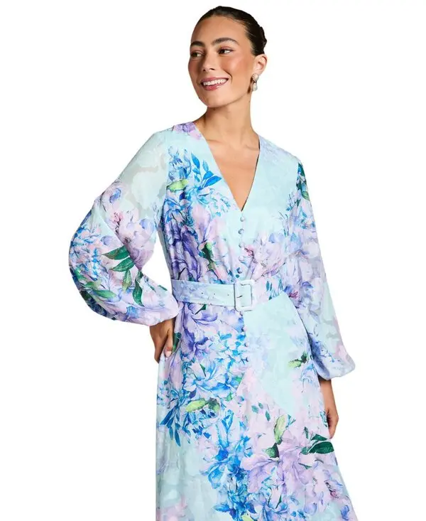 Coast Long Sleeve Chiffon Belted Maxi Dress