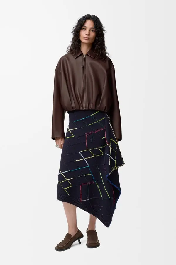 Loewe Knee Length Argyle Wool Skirt