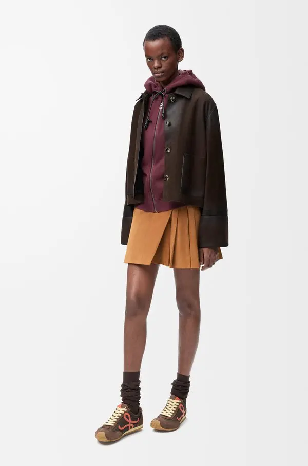 Loewe Pleated Mini Suede Skirt - Toffee